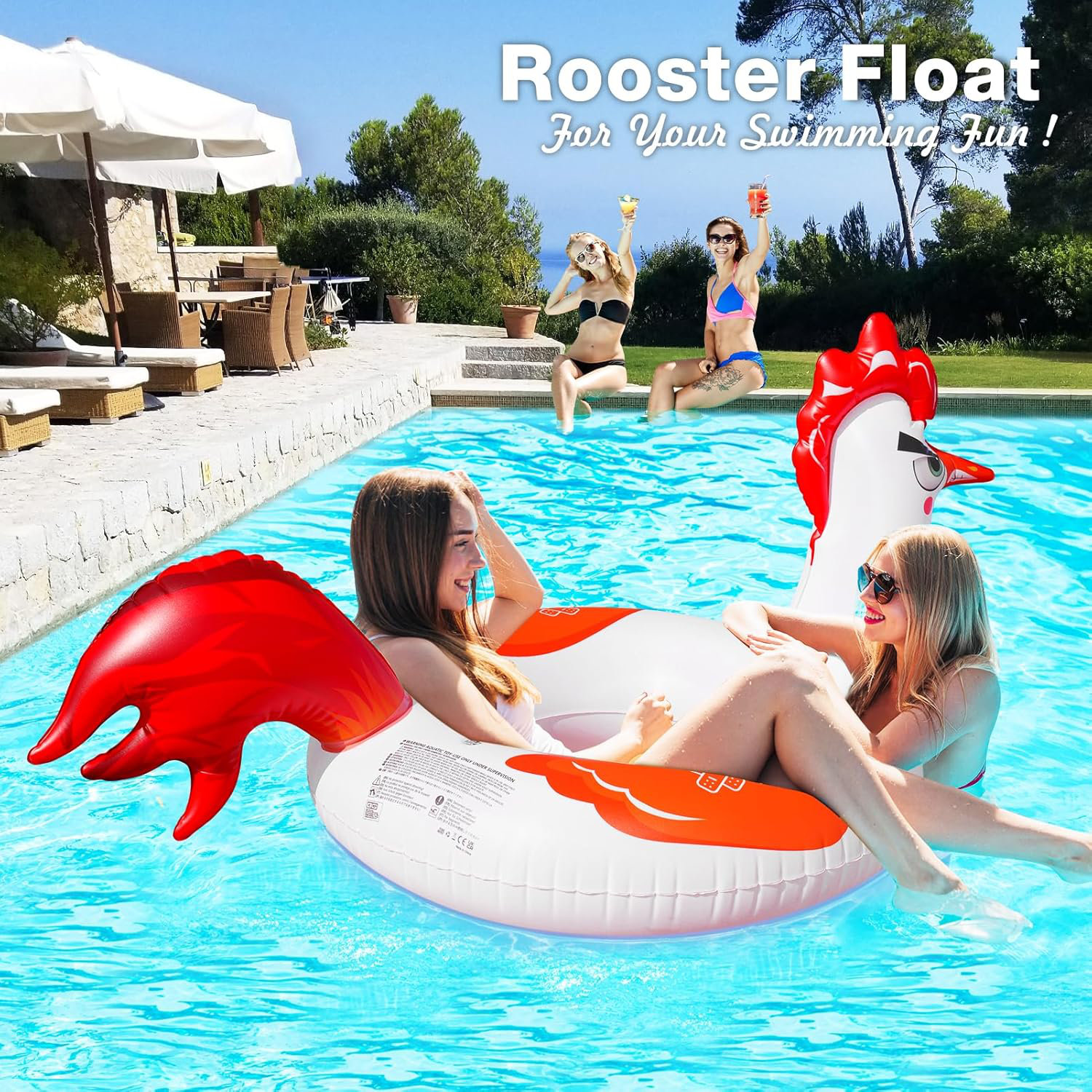 Zeki Shoggy Inflatable Pool Floats With Lights, 63" Chicken Pool Floaties With Solar Powered RGB ...